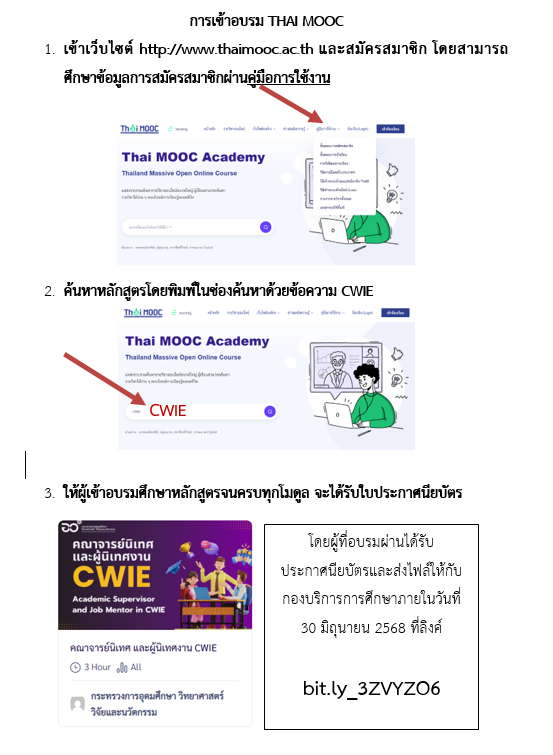 Thai MOOC – การอบรมหลักสูตรคณาจารย์นิเทศCWIE สำหรับผู้ที่ไม่เคยอบรม(พ.ศ.2566)